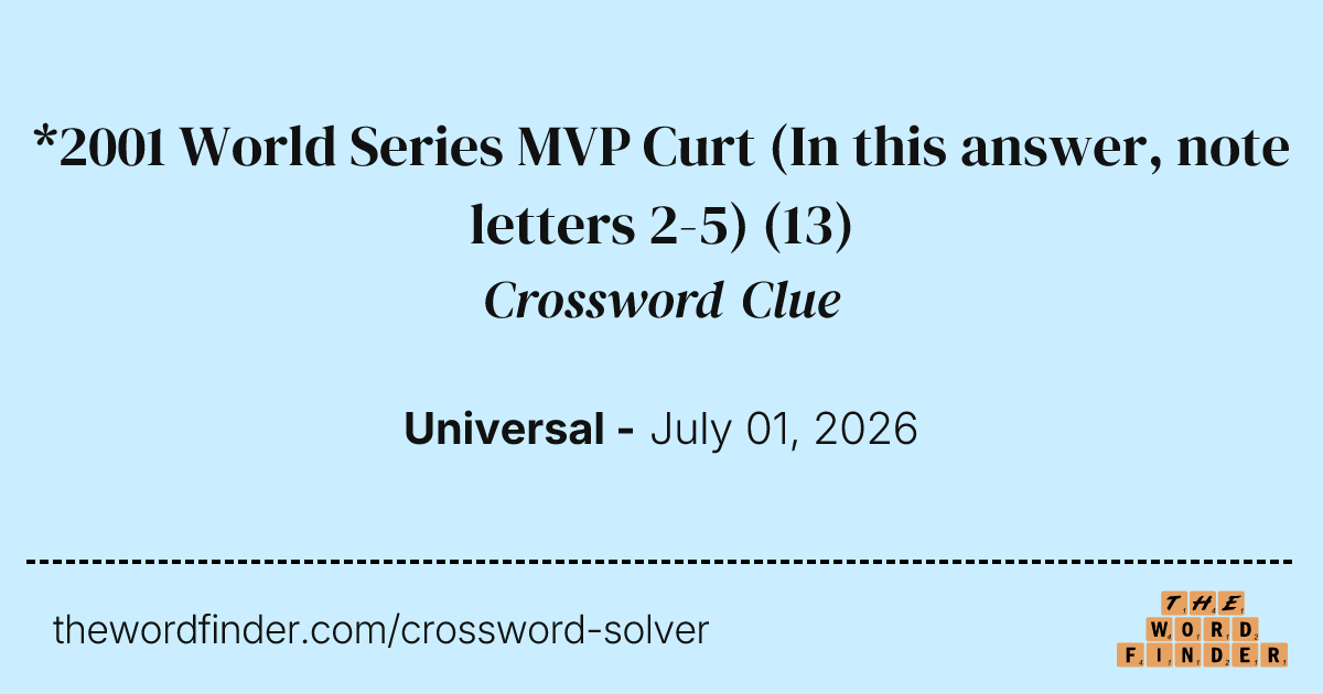 *2001 World Series MVP Curt (In this answer, note letters 2-5 ...
