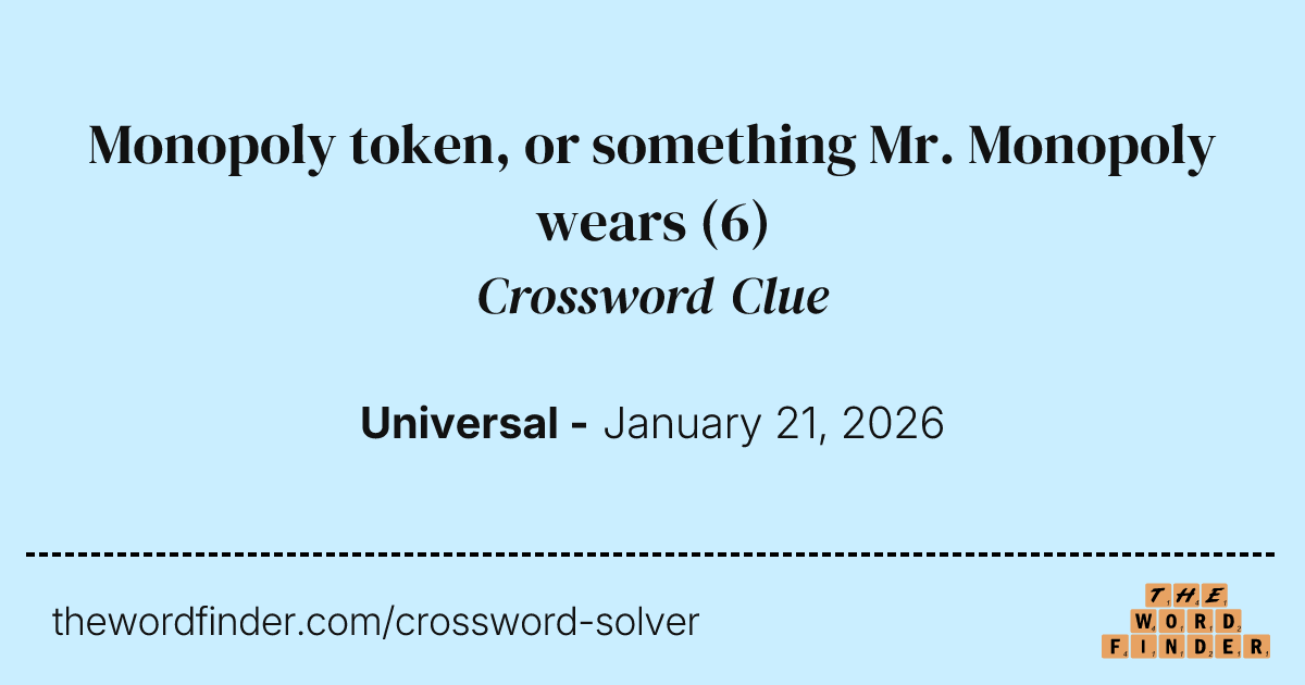Monopoly token, or something Mr. Monopoly wears — Crossword Clue